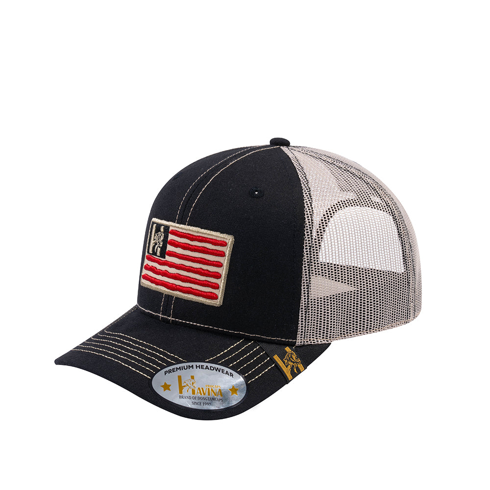 HAVINA PRO CAPS - Embroidered The Us Flag - 6 Panel Trucker Hat - Black ...
