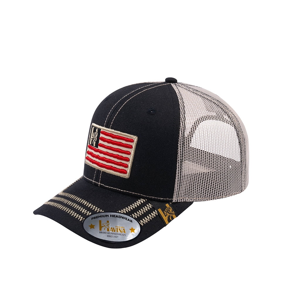 HAVINA PRO CAPS - Embroidered The Us Flag - 6 Panel Trucker Hat - Black ...