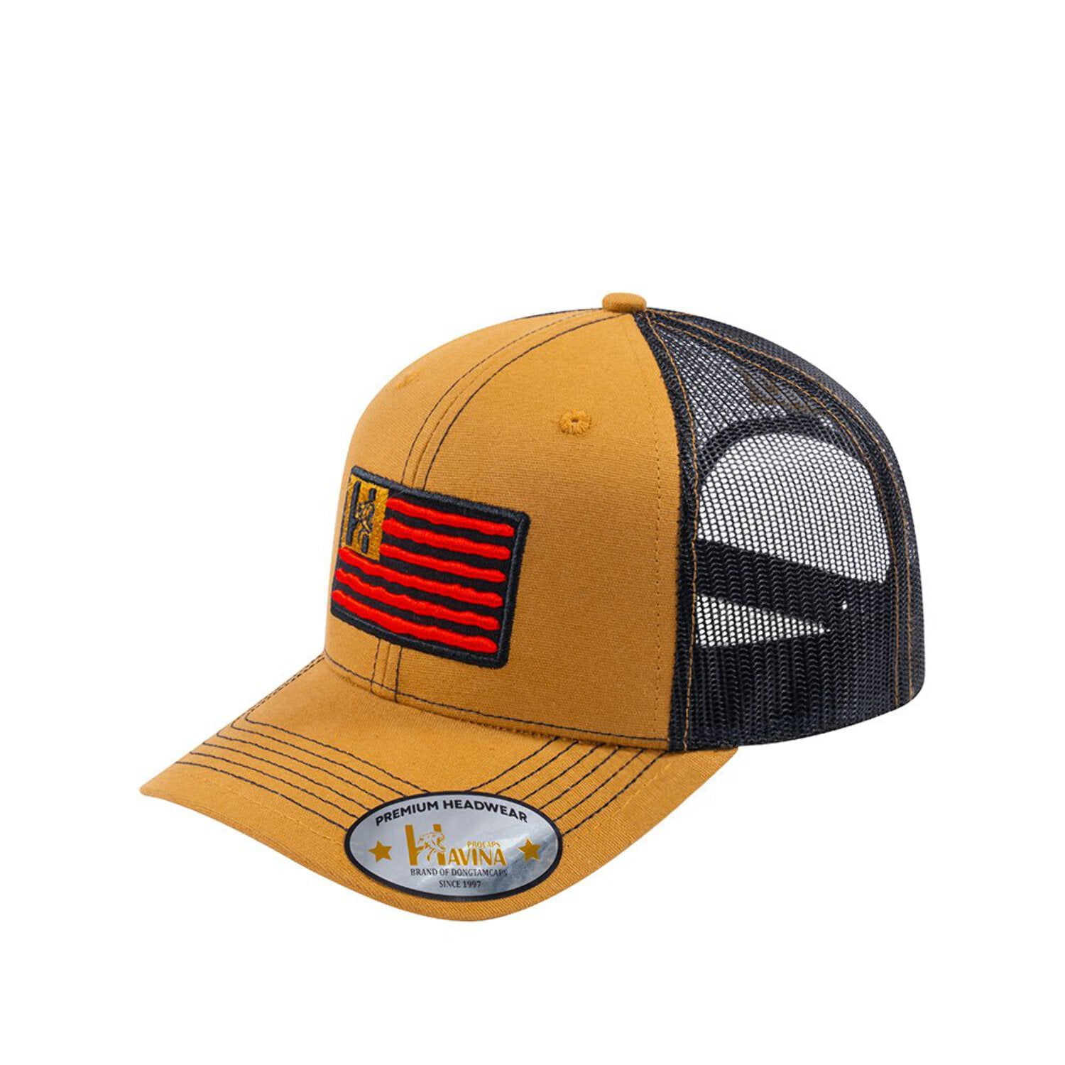 Unisex Embroidered The Us Flag, 6-Panel Trucker Hat, Light Brown/Black ...