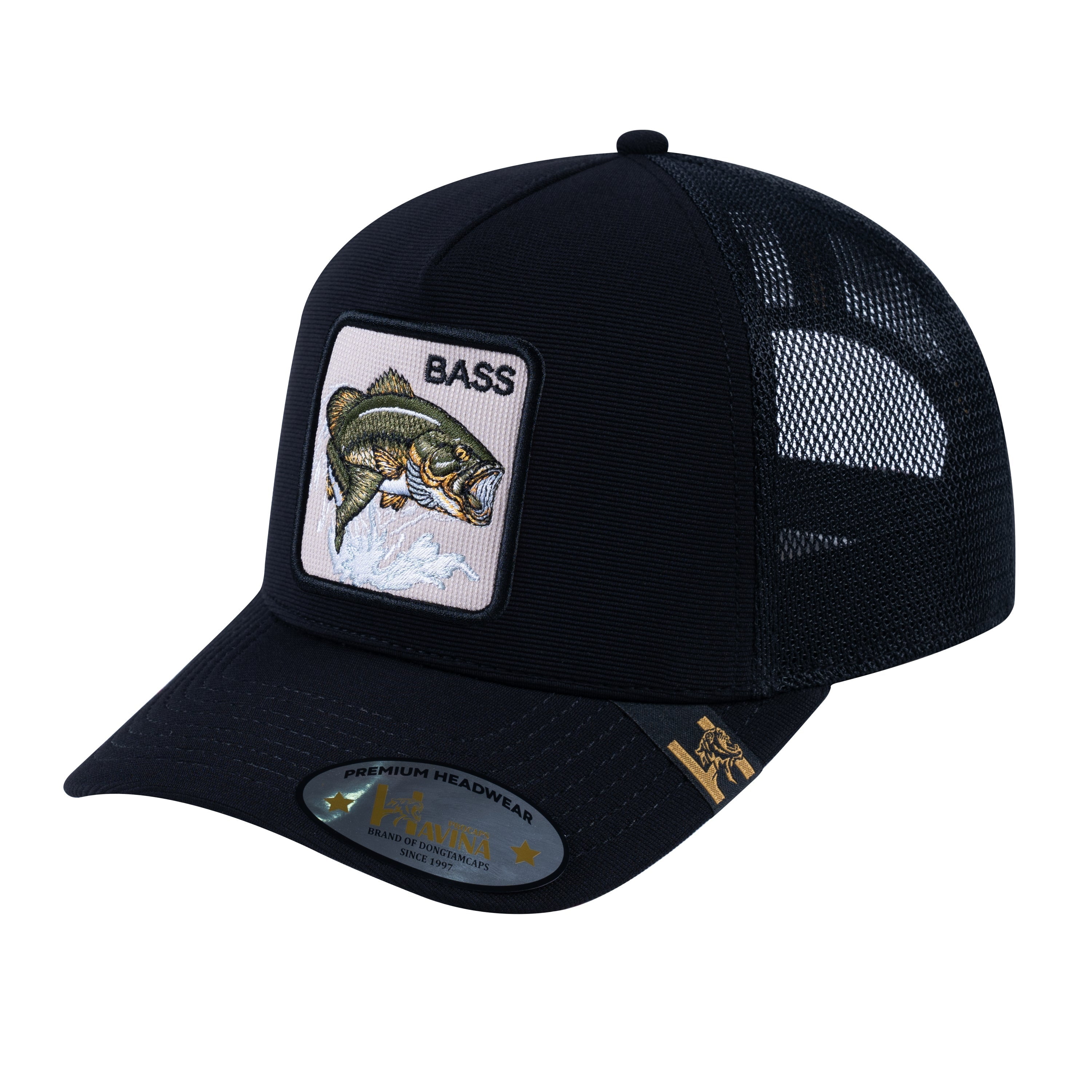 HAVINA PRO CAPS - V2 Embroidered The Bass - 5 Panel Trucker Hat - Black ...
