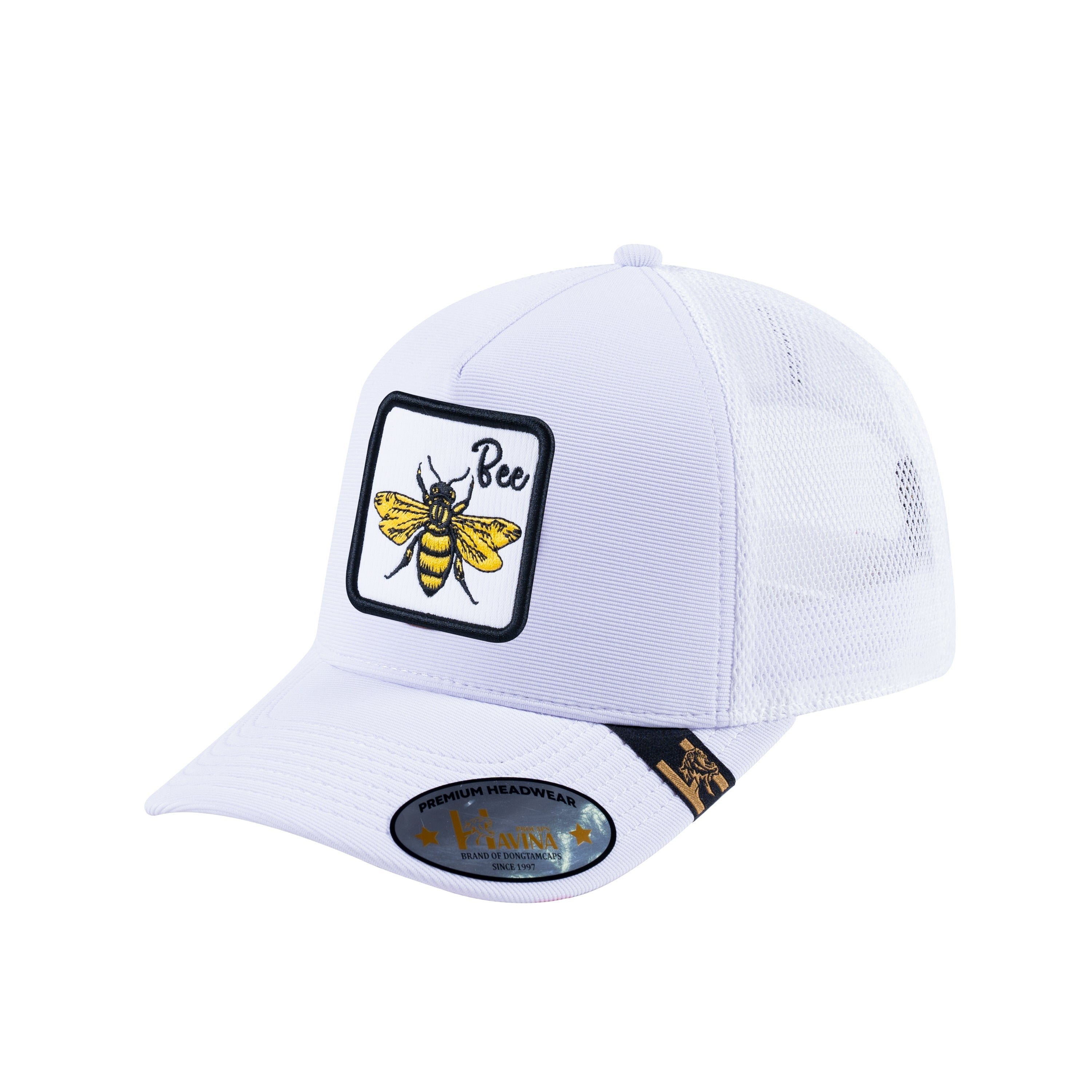 HAVINA PRO CAPS - V2 Embroidered The Bee - 5 Panel Trucker Hat - White ...
