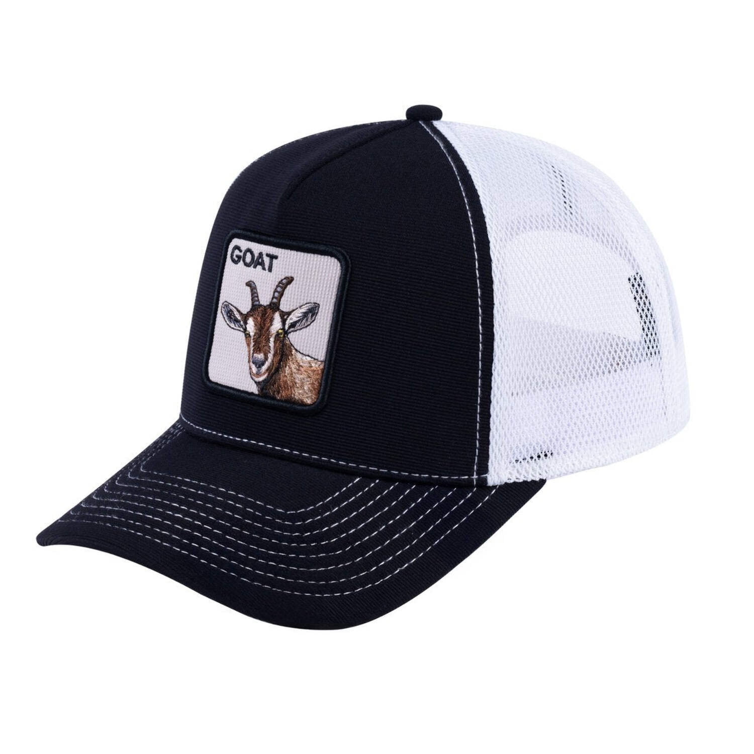 Unisex V2 Embroidered The Goat, 5-Panel Trucker Hat, Black/White ...