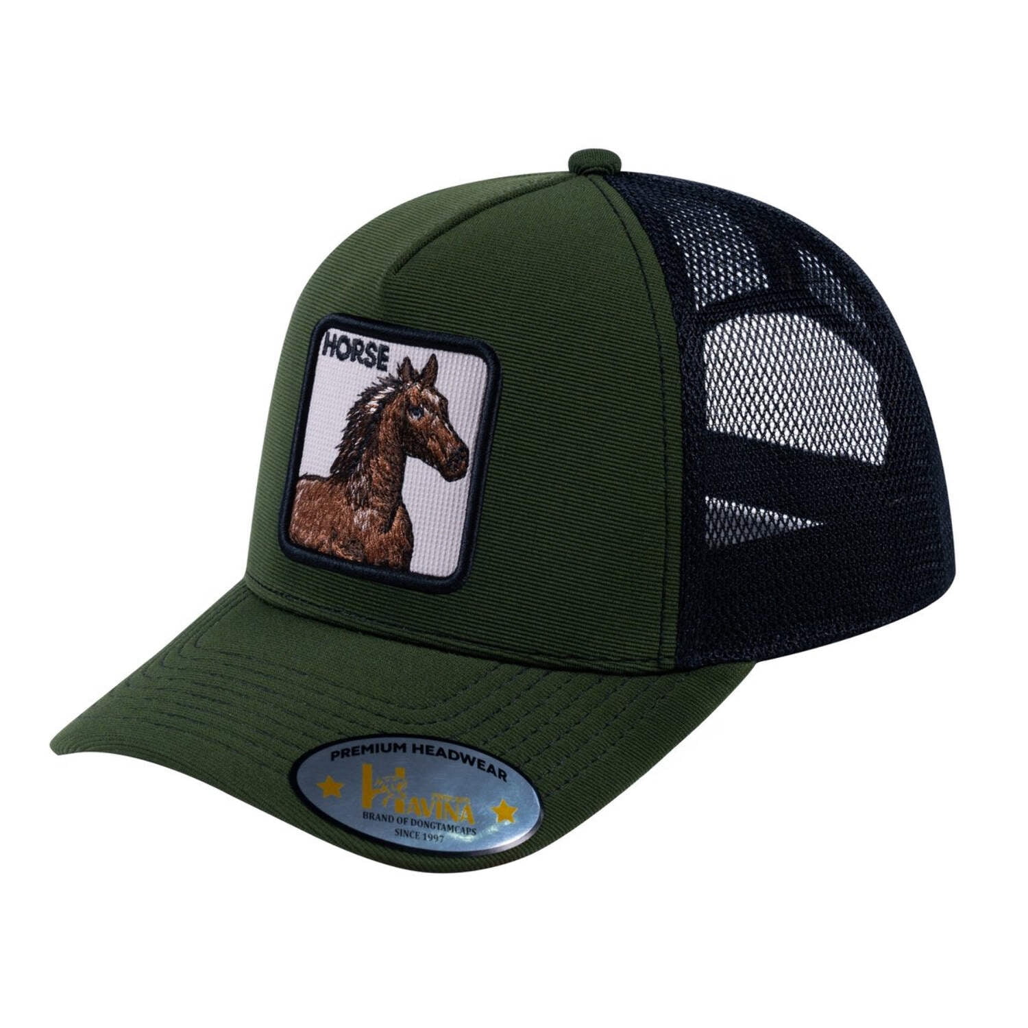 Unisex V2 Embroidered The Horse, 5-Panel Trucker Hat, Olive/Black ...