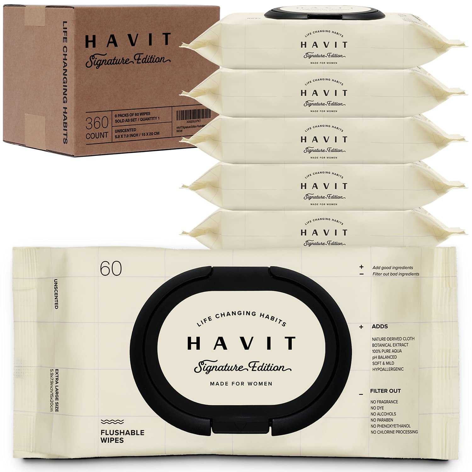 HAVIT Signature Edition Flushable Wipes for Women, Plant-Based Cloth ...