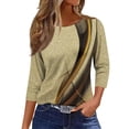 HAVUITYY 3/4 Sleeve Blouses for Womens, Vintage Geometric Stripe Print ...
