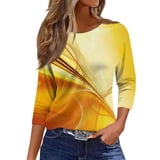 HAVUITYY 3/4 Sleeve Blouses for Womens, Vintage Geometric Stripe Print ...