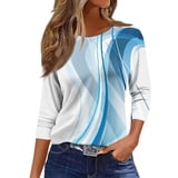 HAVUITYY 3/4 Sleeve Blouses for Womens, Vintage Geometric Stripe Print ...