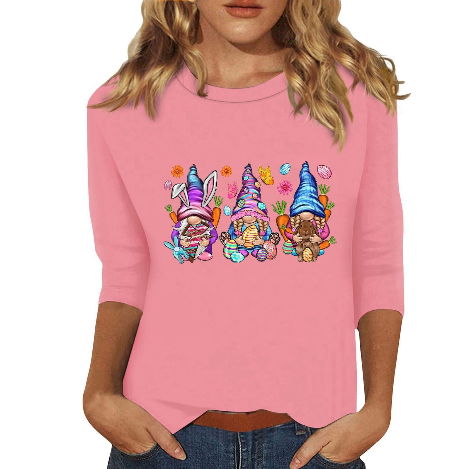HAVUITYY Women's Easter Printed Sweaters, Cute Bunny Eggs Pattern Split ...