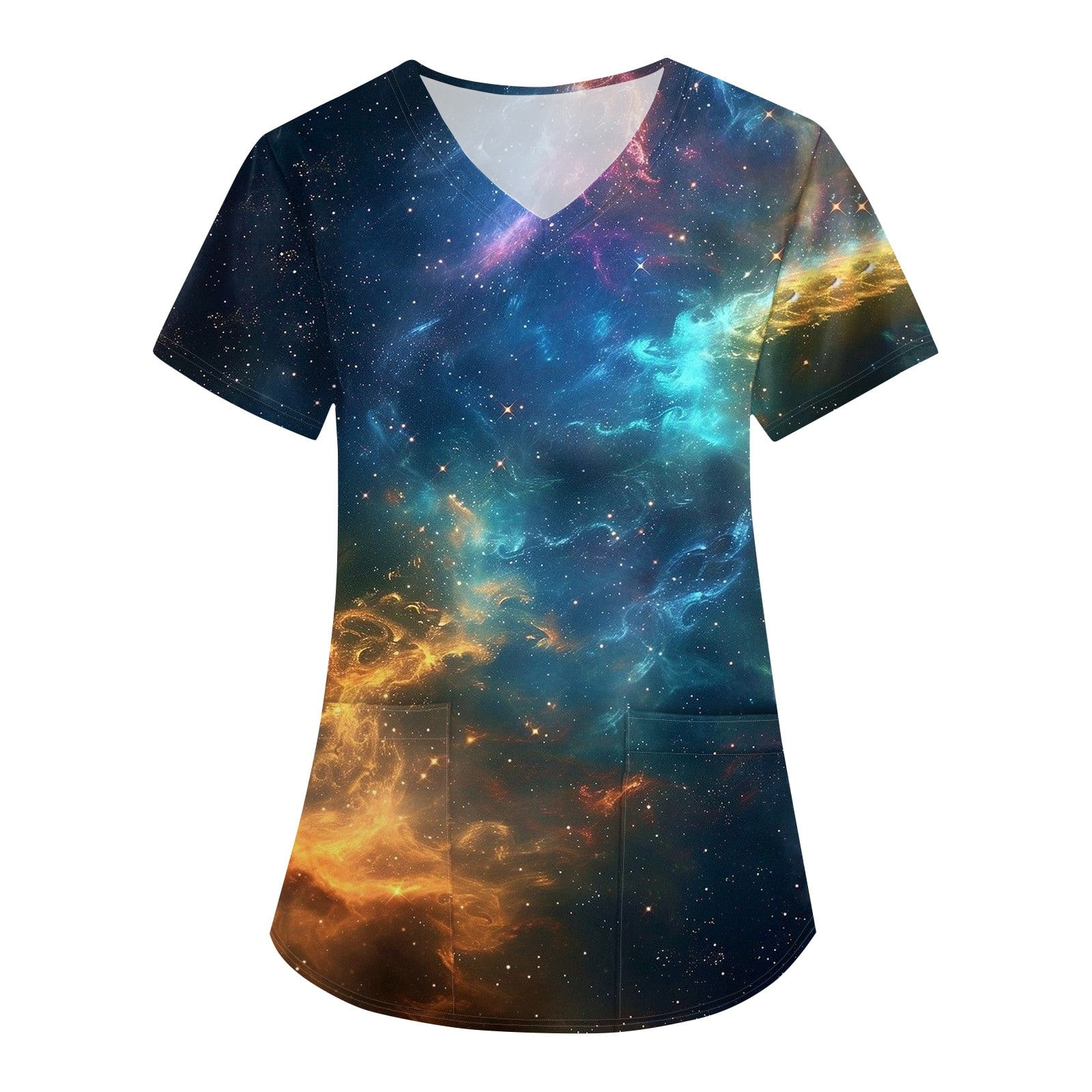 HAVUITYY Women's Printed Scrub Top, Starry Sky Stretch V-neck Working ...