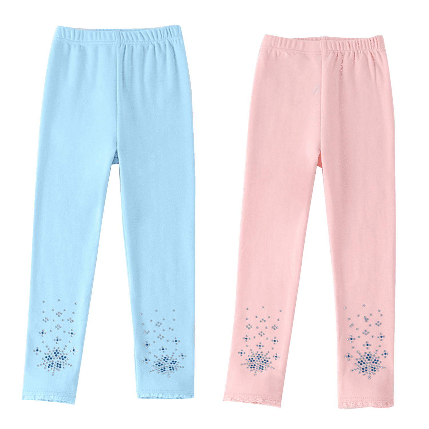 HAWEE 2-Pack Girls' Elsa Princess Leggings, Stretchy Full-Length Cotton ...