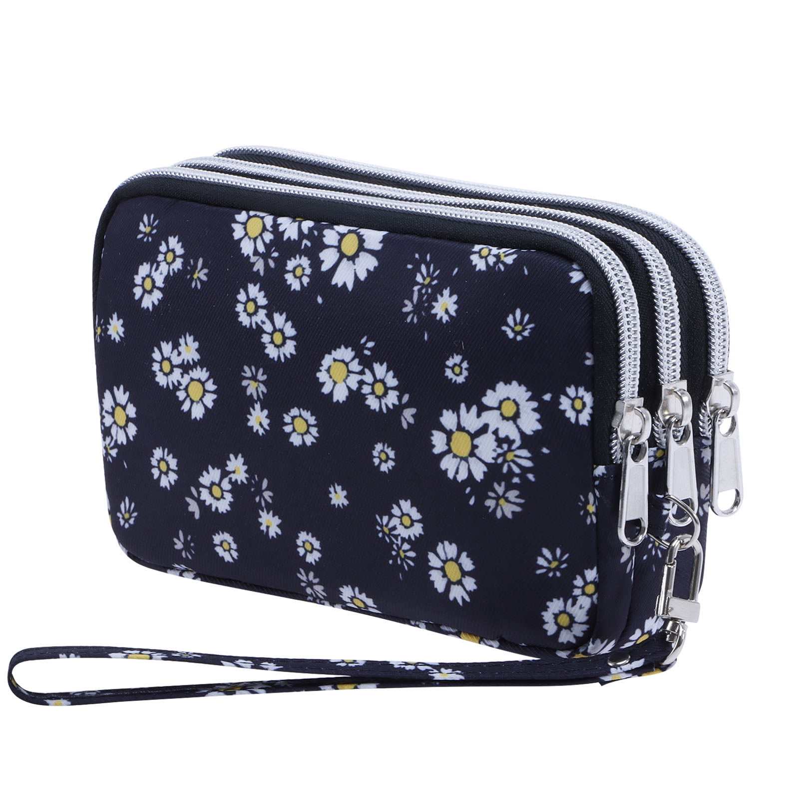 HAWEE 3 Zipper Compartment Wallet for Women Daisy Flower Cellphone ...