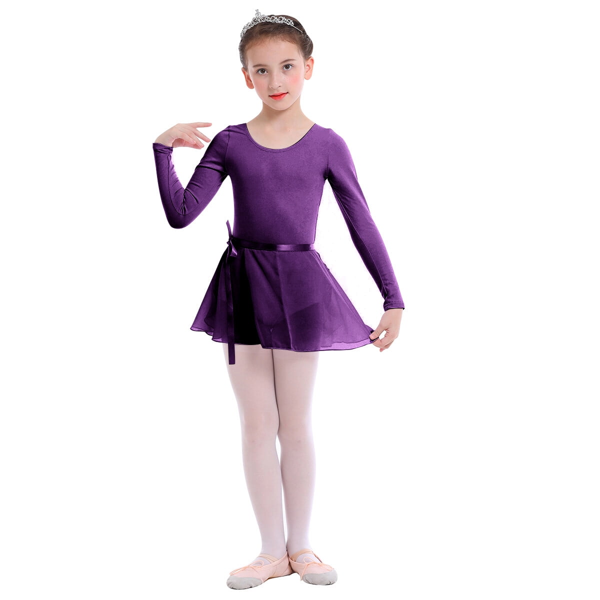 HAWEE Girls Dance Dress Ballet Leotards, Long Sleeve Ruffle Tutu ...