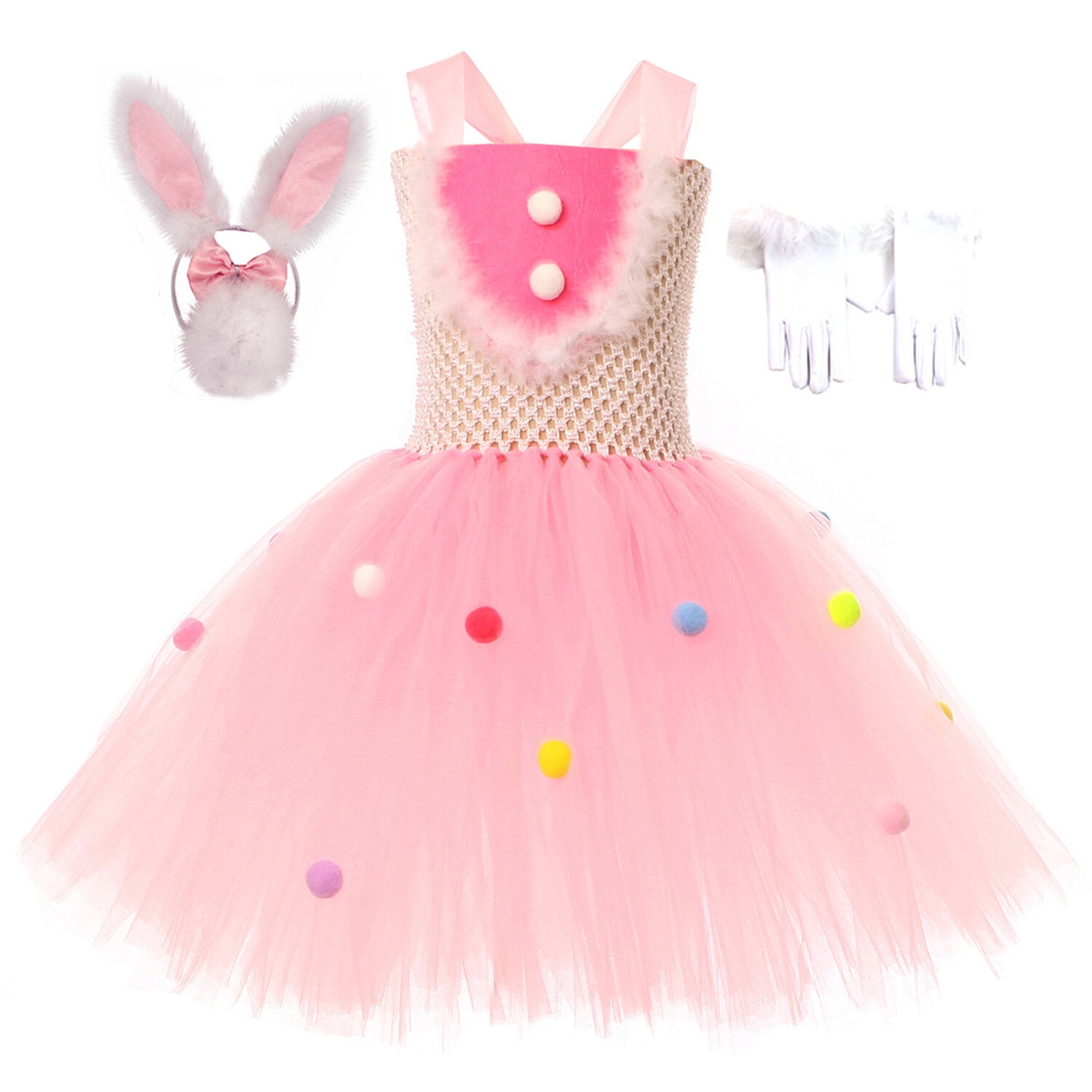 HAWEE Easter Rabbit Dress for Girls Pink Sleeveless Bunny Tutu Tulle ...