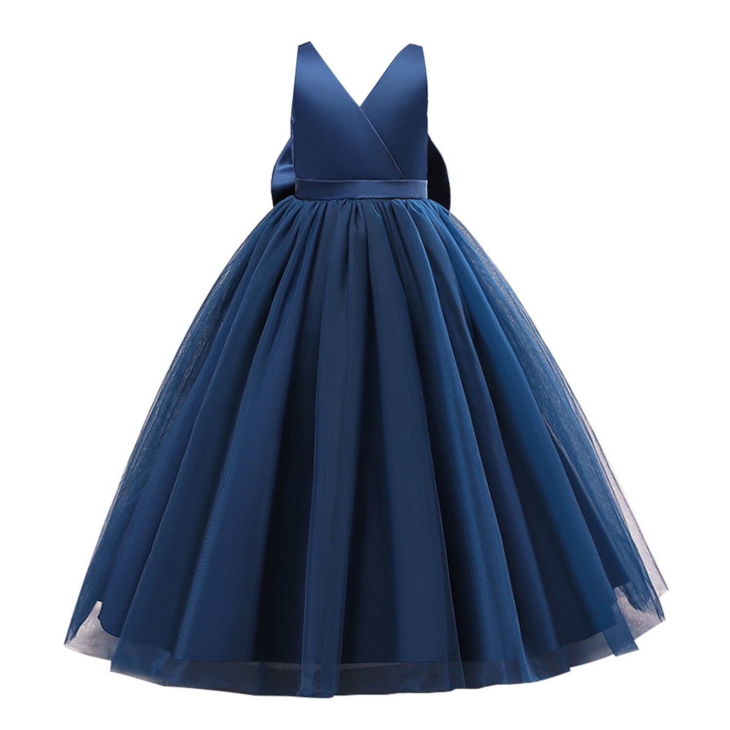 HAWEE Flower Girls Backless V Neck Tulle Dress Long A Line Wedding ...