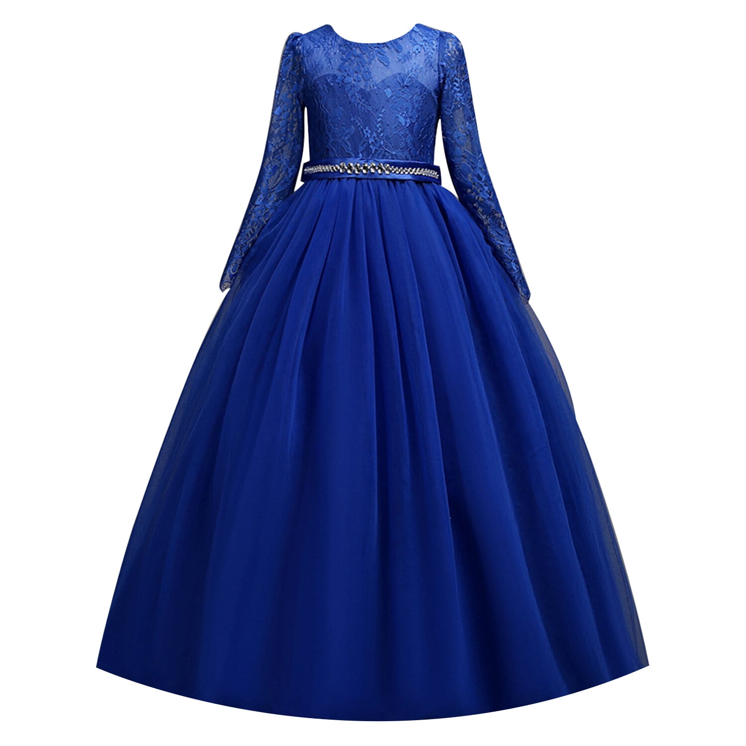 HAWEE Flower Girls Long Lace Bridesmaid Dress Long Sleeves Floor Length ...