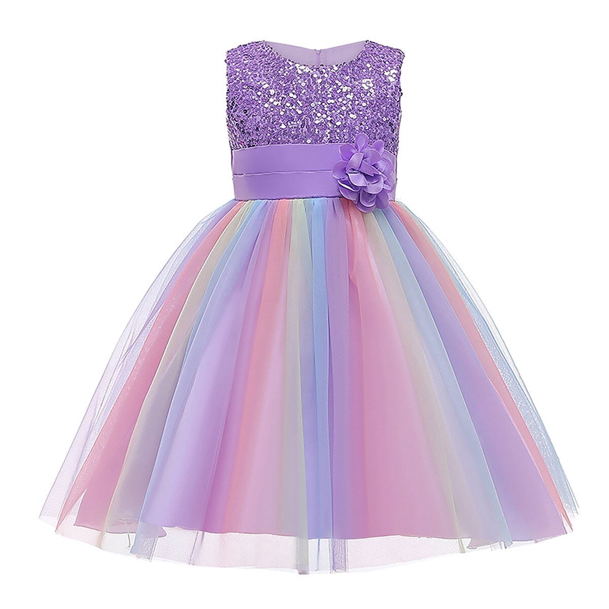 HAWEE Flower Girls Sequin Dress Rainbow Tutu Birthday Party Princess ...