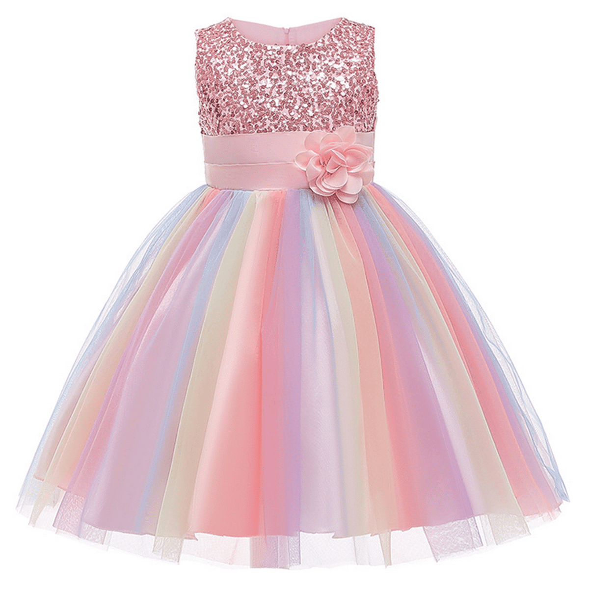HAWEE, Flower Girls Sequin Dress, Rainbow Tutu, Age 3-10 Years ...