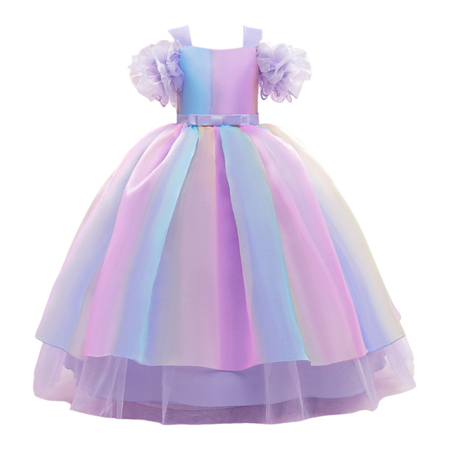 HAWEE Girl's Off the Shoulder Colorful Gradient Tulle Princess Dress ...