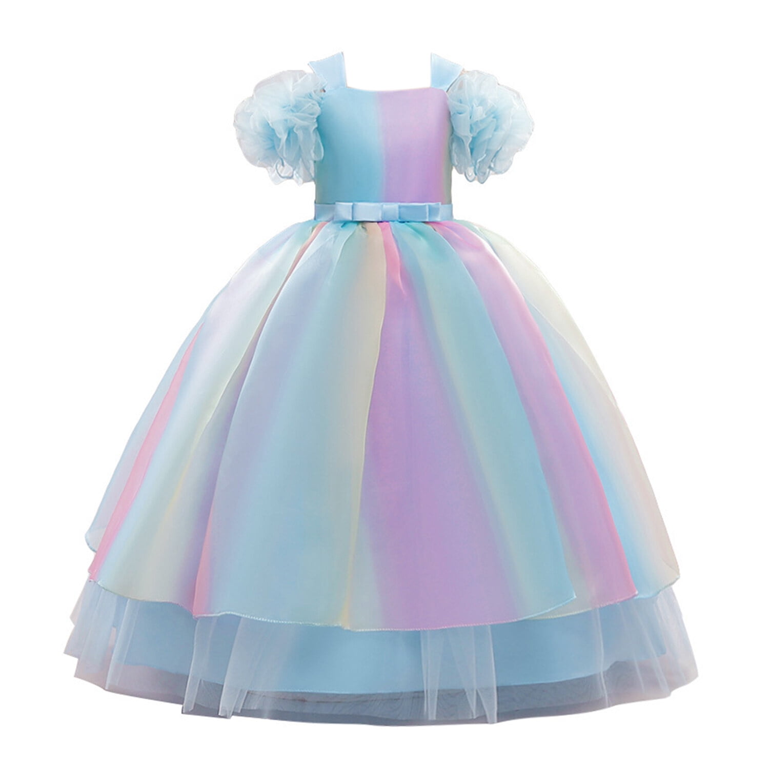 HAWEE Girl's Off the Shoulder Colorful Gradient Tulle Princess Dress ...