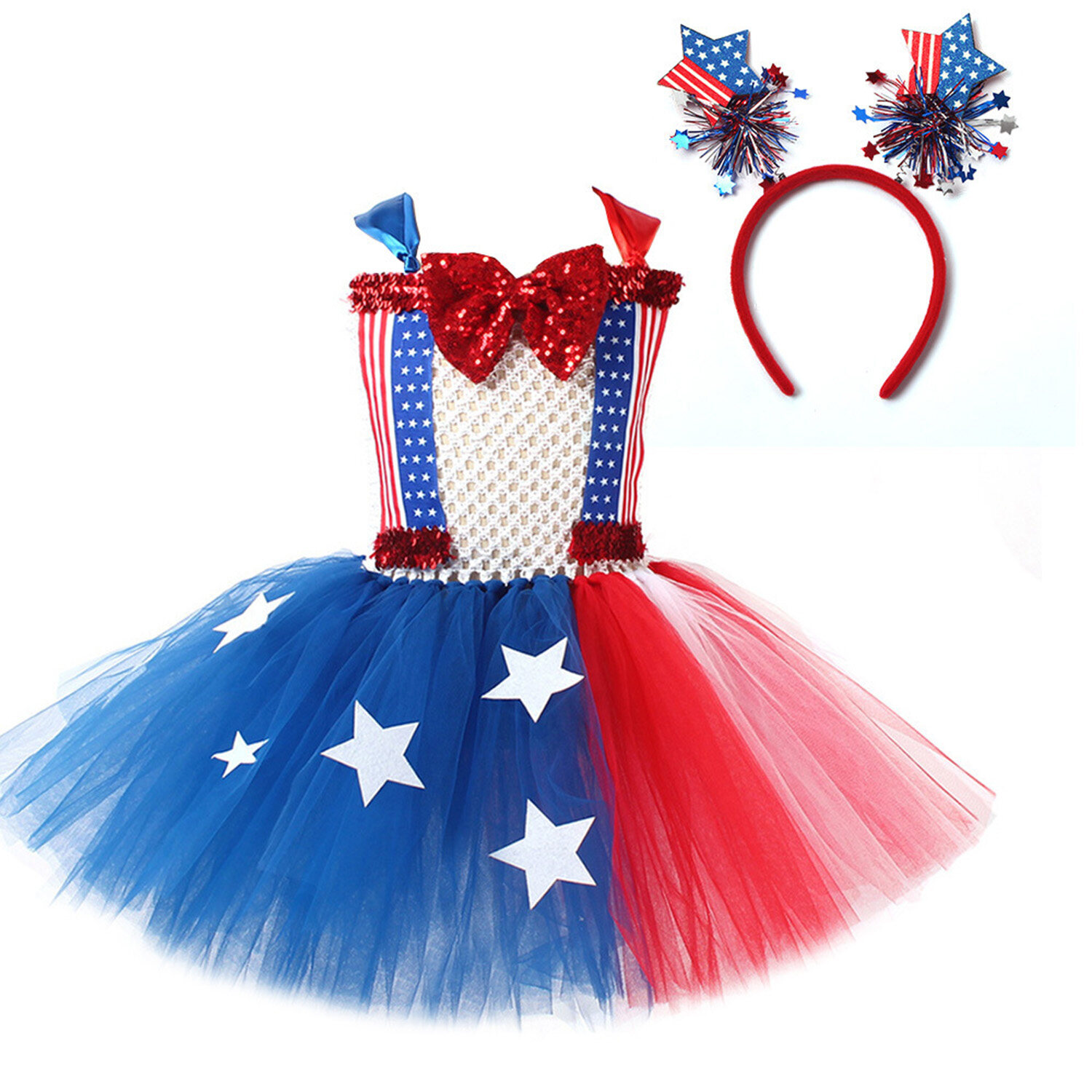 HAWEE Girls 4th of July Outfit Kids American Flag Dress Independence ...