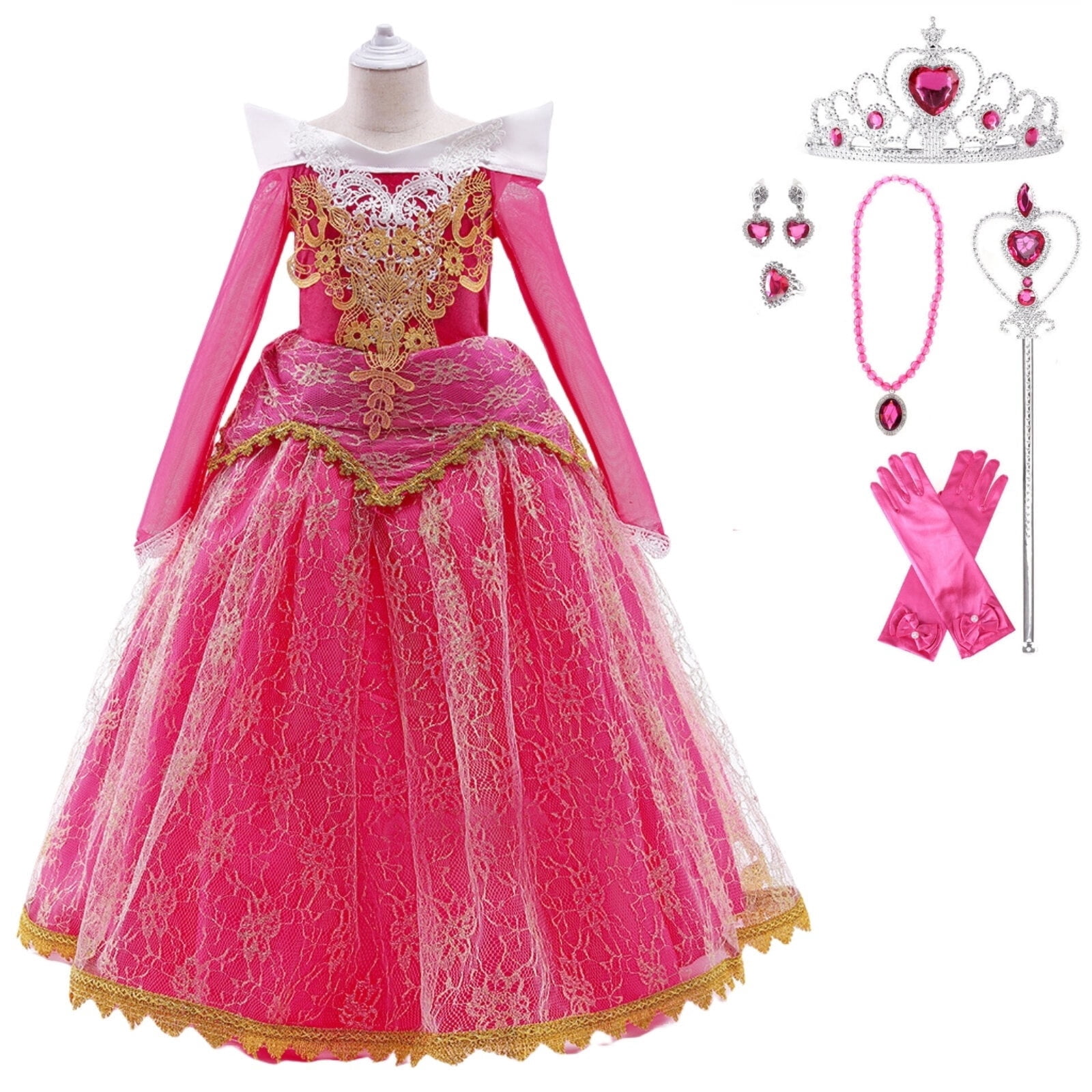 HAWEE Girls Princess Costume Princess Dress Up with Accessories for ...
