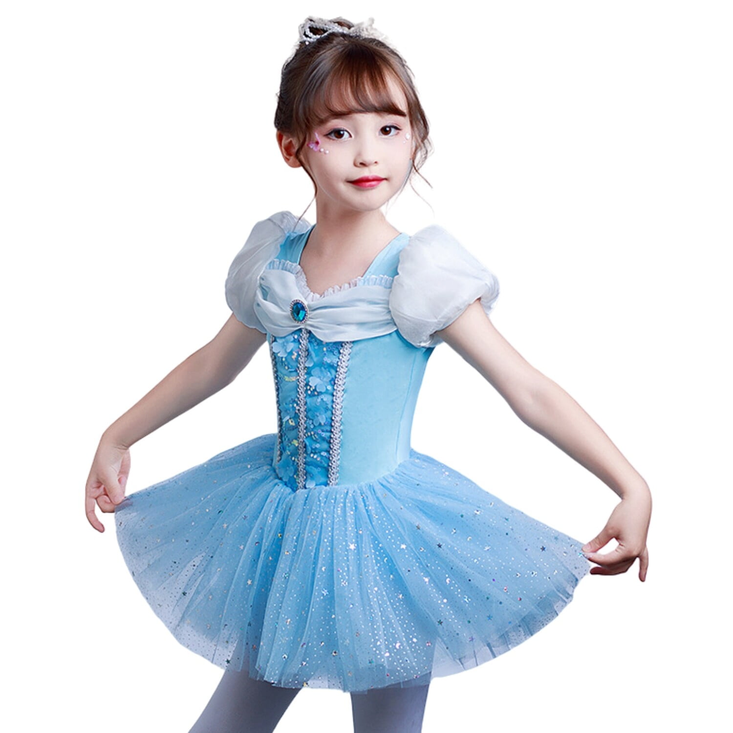 HAWEE Girls Ballet Dance Dress Princess Leotards Ruffle Sleeve Shiny ...
