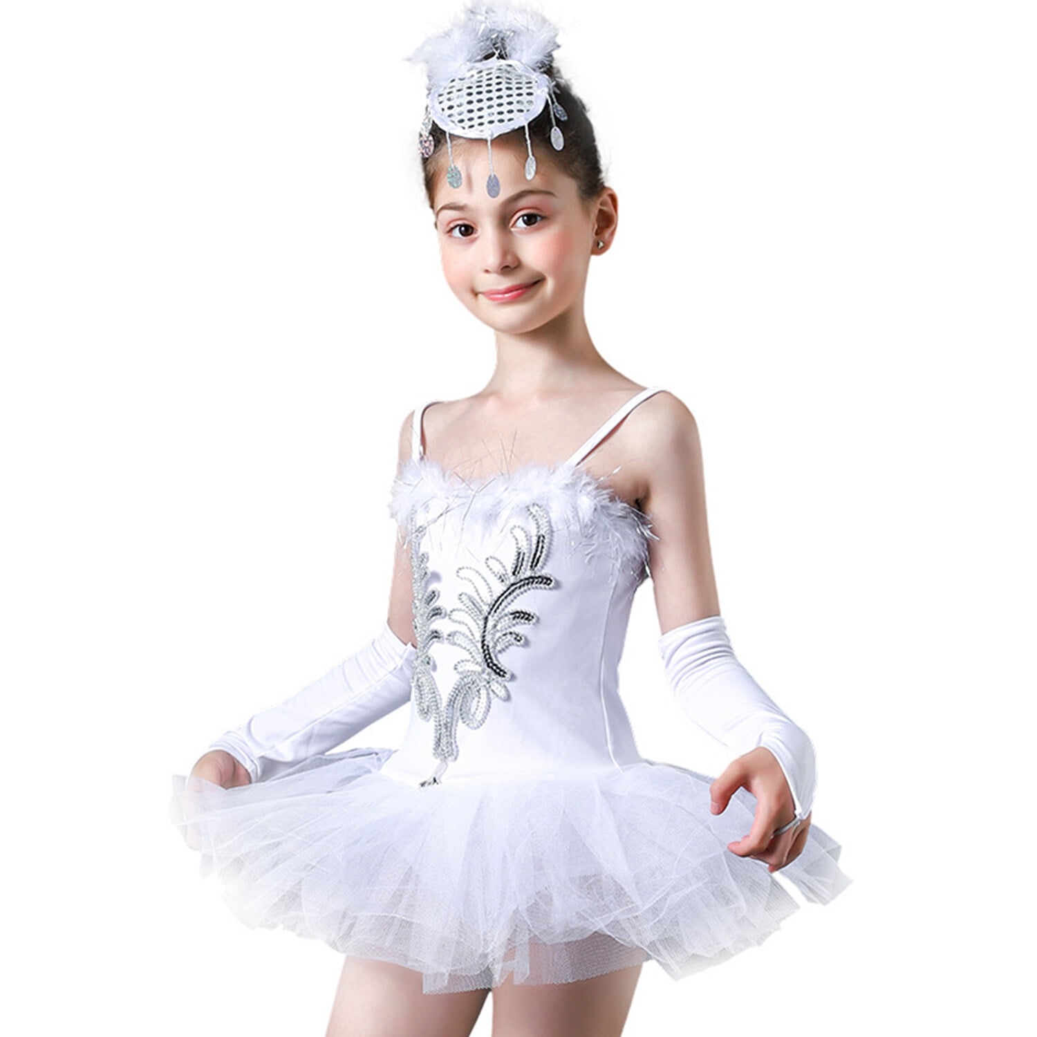 HAWEE Girls Ballet Leotard Ballerina Sequins Dance Tulle Dress White ...