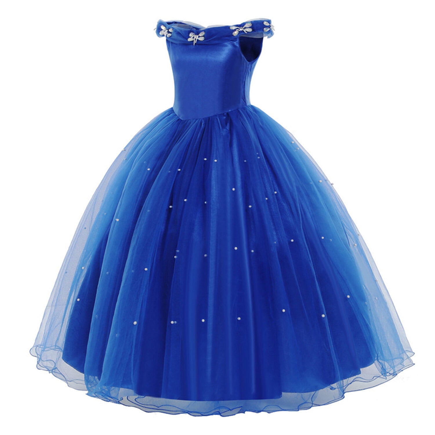HAWEE Girls Blue Princess Costume Upgrade Deluxe Off-shoulder Dress for ...