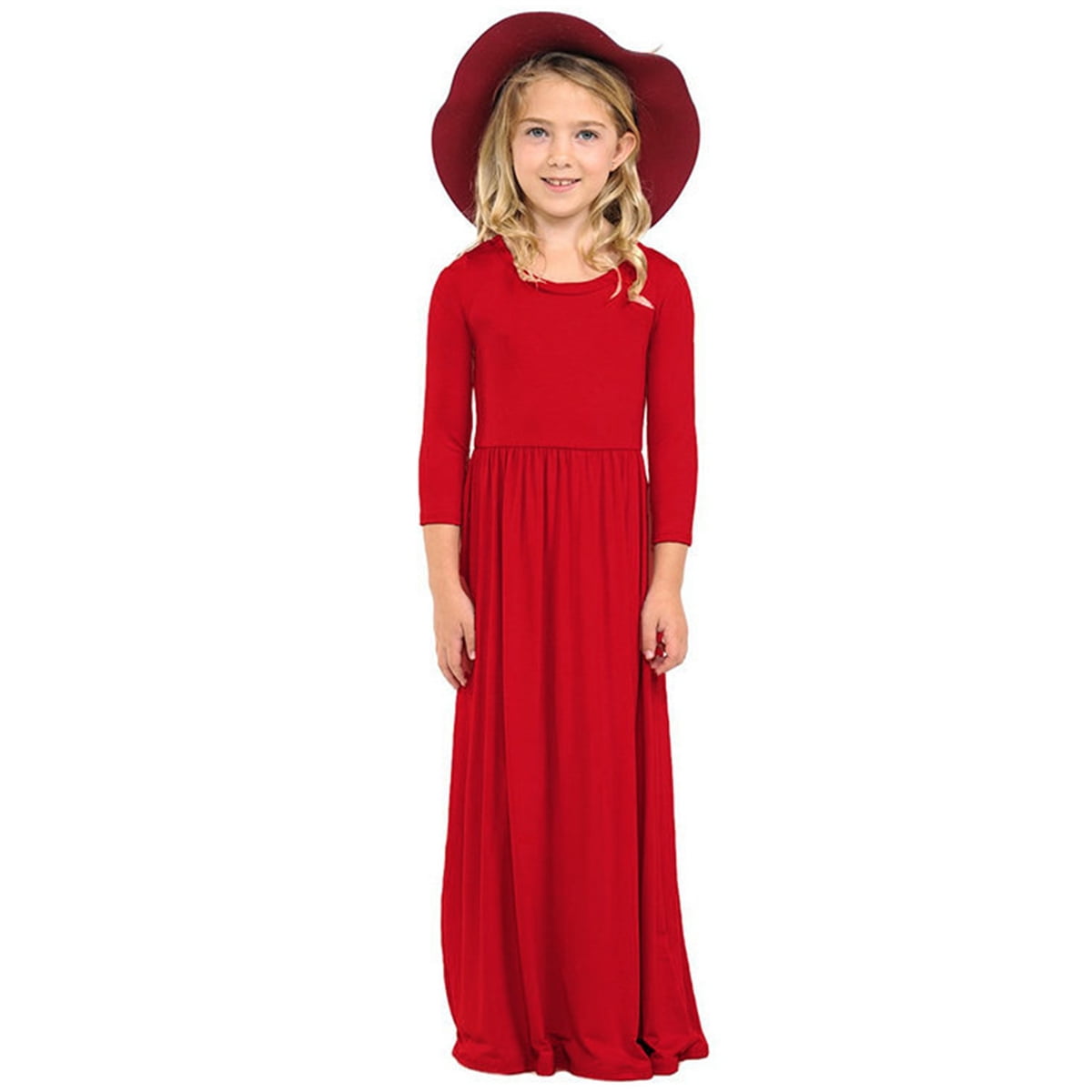 HAWEE Girls Casual Maxi Floral Dress Long Sleeve Holiday Pockets ...
