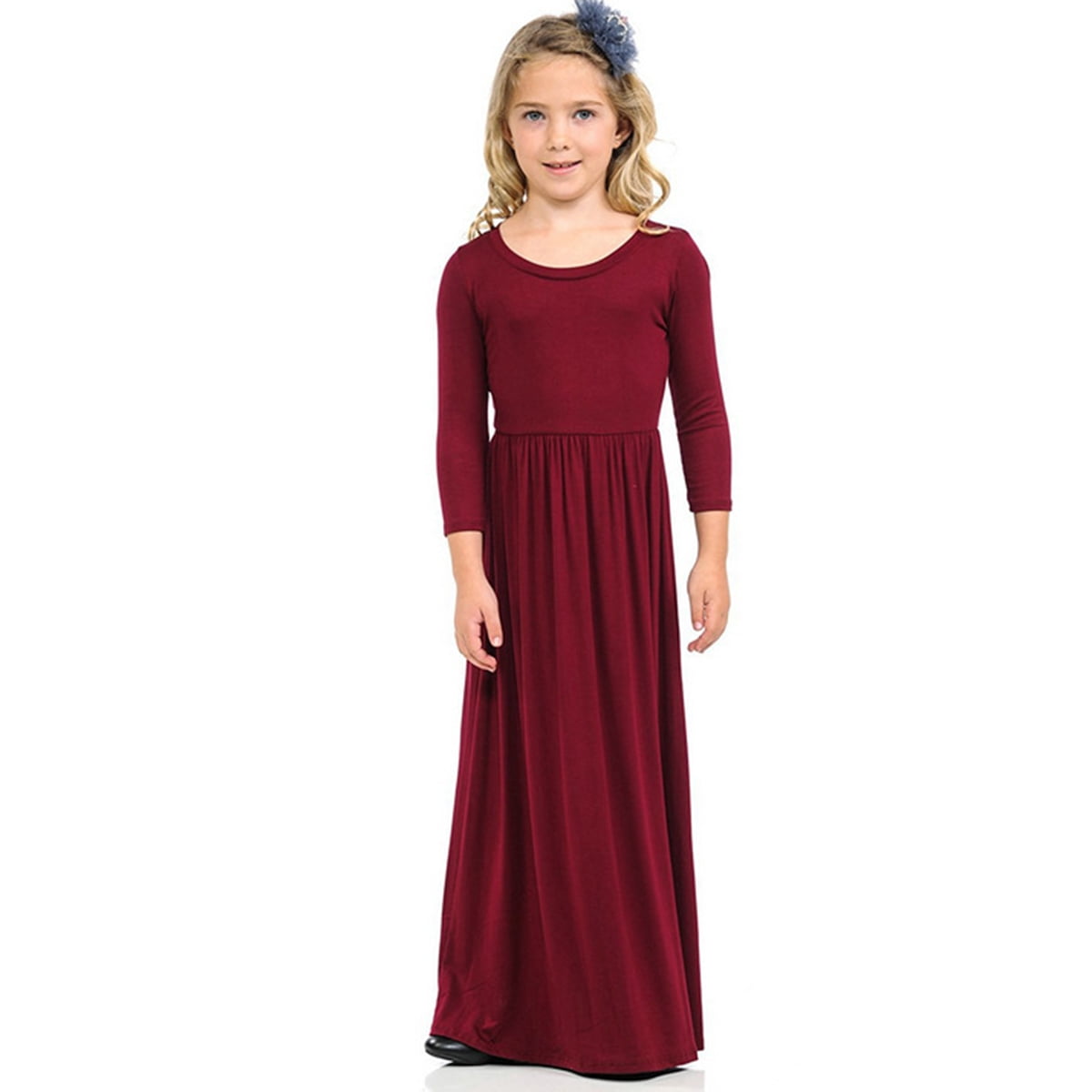 HAWEE Girls Casual Maxi Floral Dress Long Sleeve Holiday Pockets ...