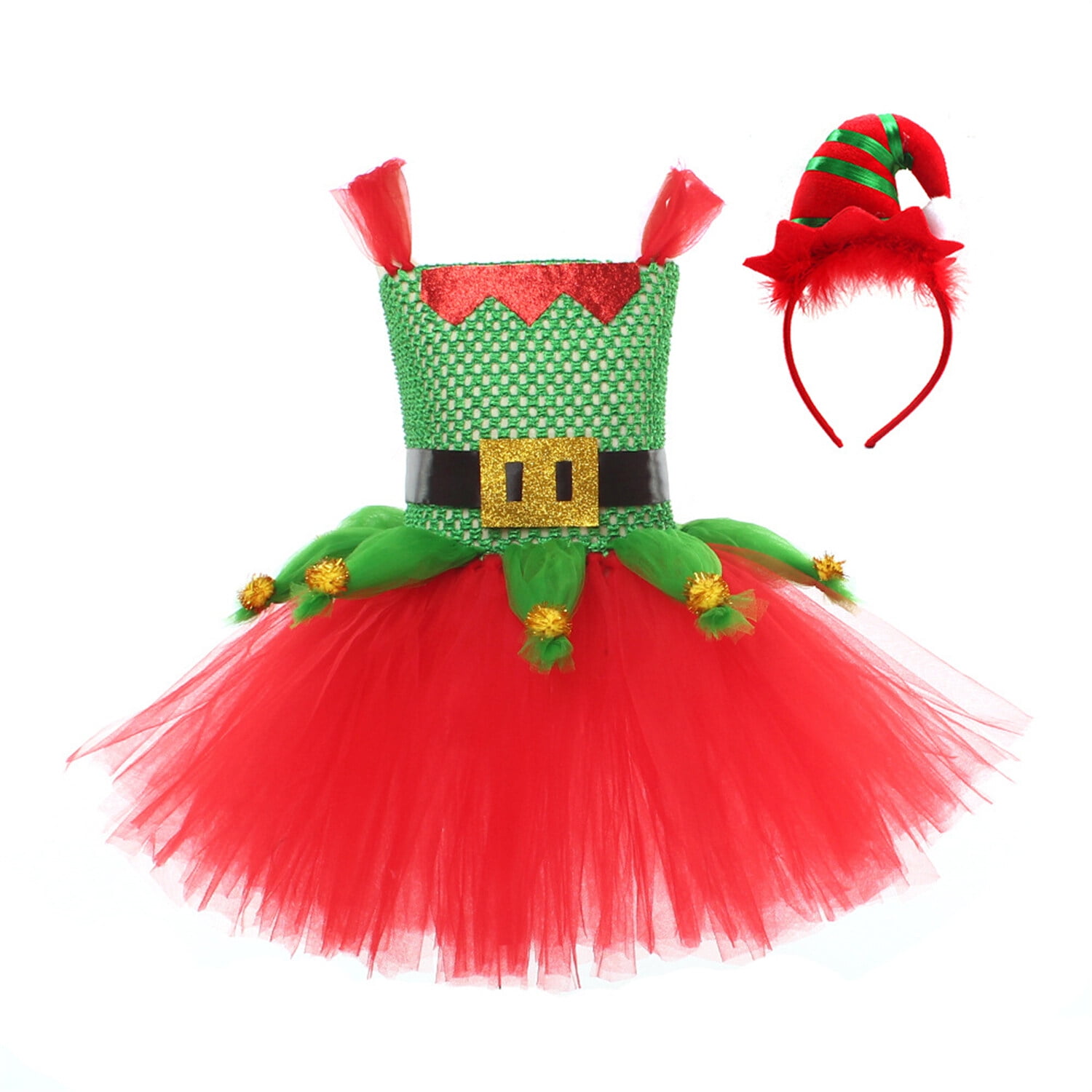 HAWEE Girls Christmas Elf Fancy Dress Birthday Party Tulle Dresses ...