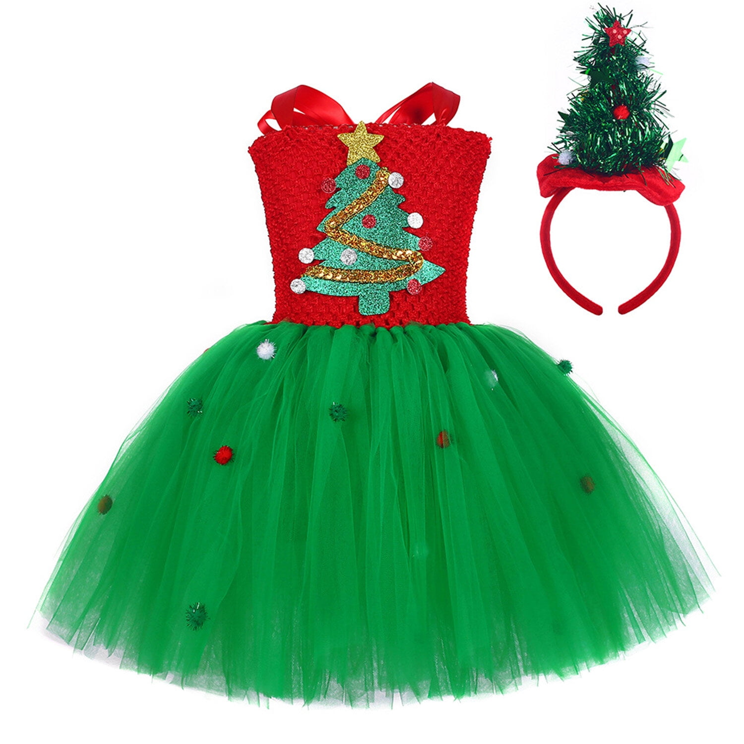 HAWEE Girls Christmas Santa Elf Costume Halloween Tutu Dress with Elf ...