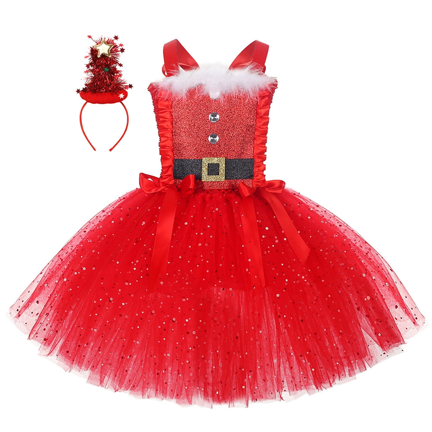 HAWEE Girls Christmas Santa Elf Costume Halloween Tutu Dress with Elf ...