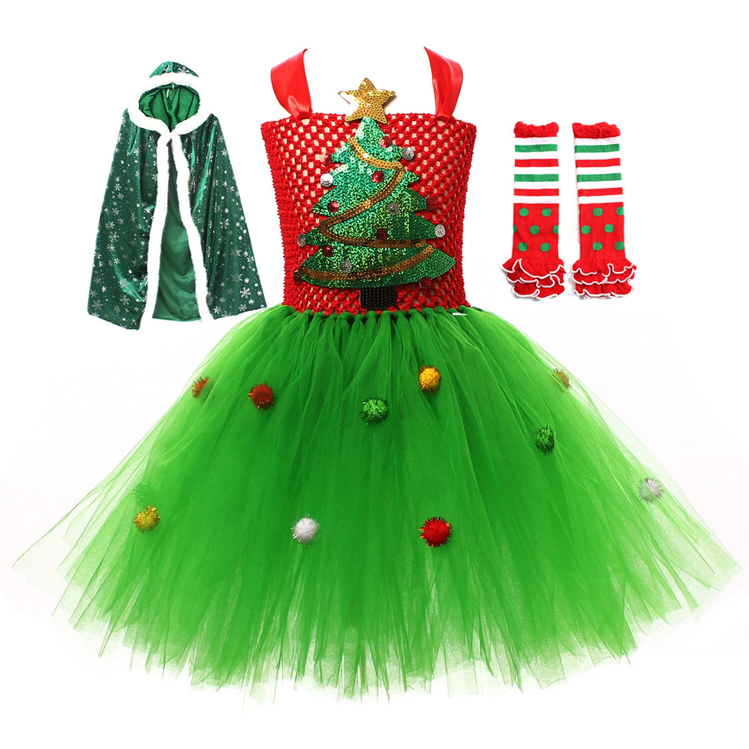 HAWEE Girls Christmas Snowman Elf Santa Costume Xmas Party Dress up ...