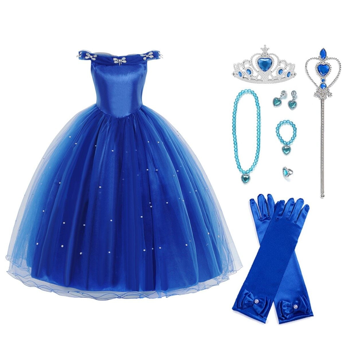 HAWEE Girls Blue Princess Costume Upgrade Deluxe Off-shoulder Dress for ...