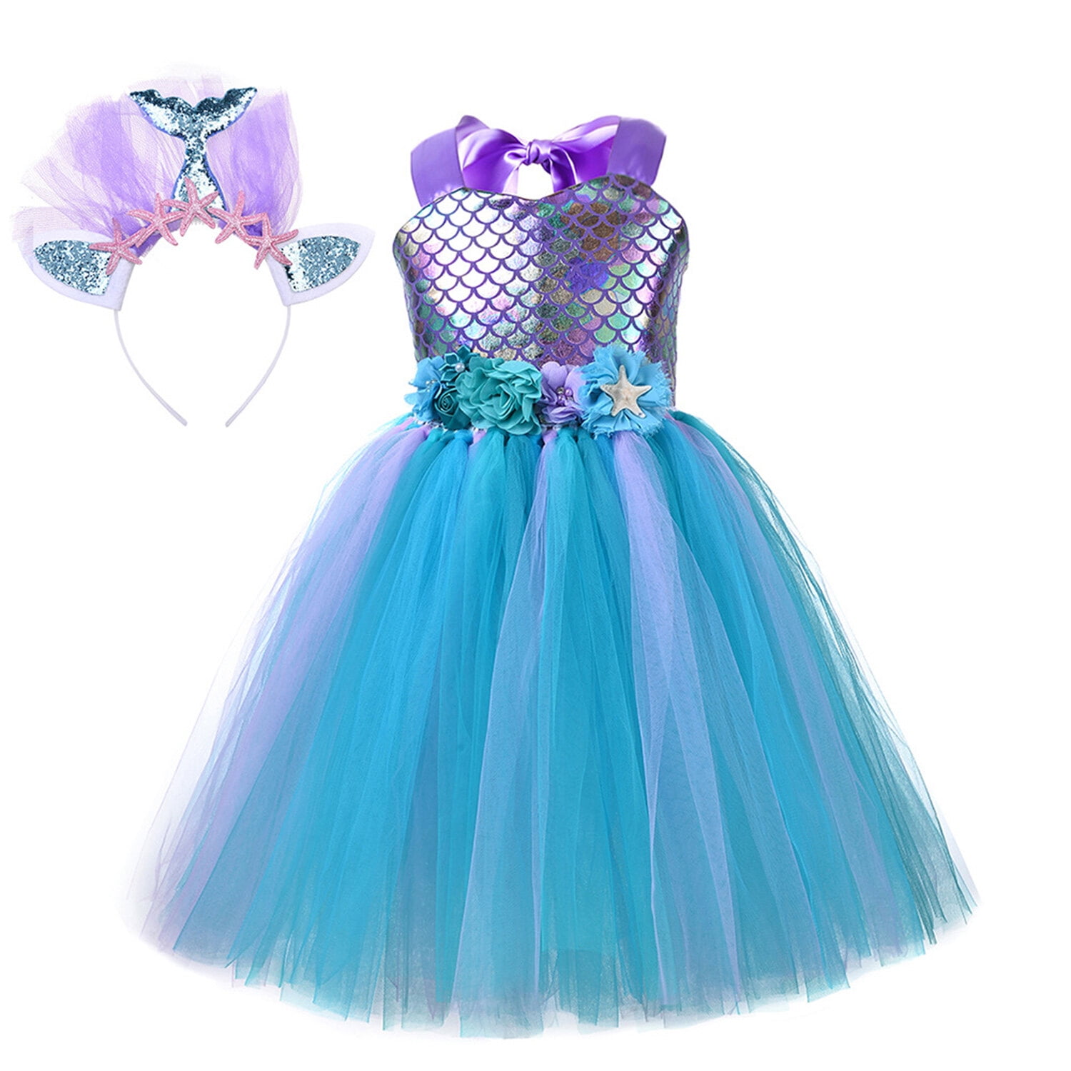 HAWEE Girls Mermaid Costume Princess Tutu Dress for Halloween Birthday ...