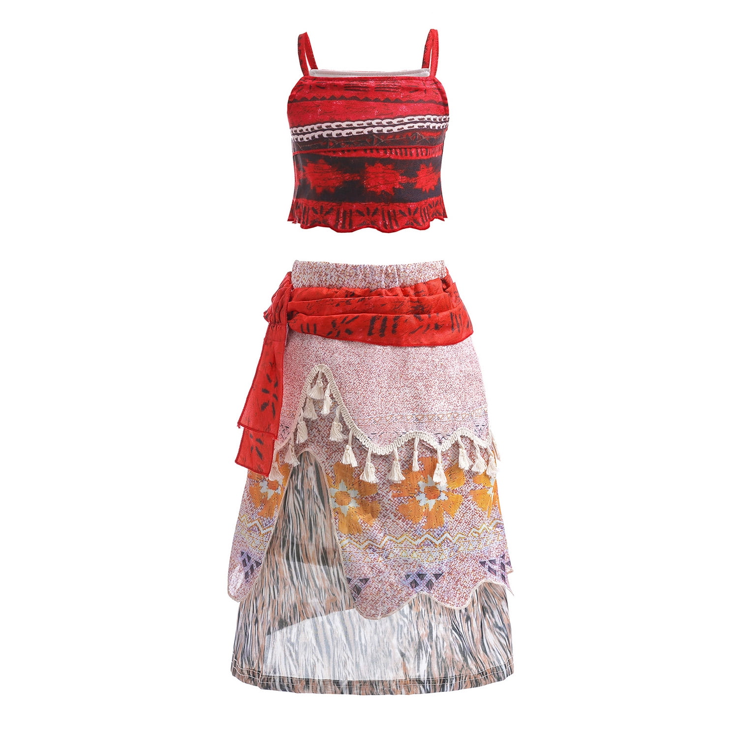 HAWEE Girls Moana Costume Crop Top Tassel Skirt Two-Piece Dress up ...