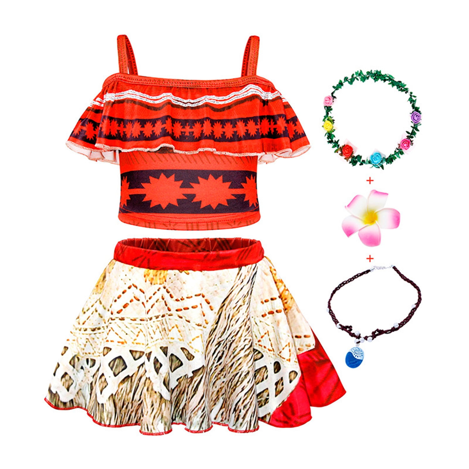 HAWEE Girls' Moana Princess 2 Piece Swimsuit Skirt Set with Accessories ...