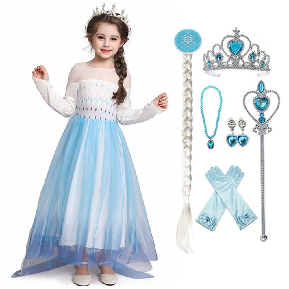 HAWEE Girls Princess Dress Halloween Costume Fancy Elsa Dress with ...