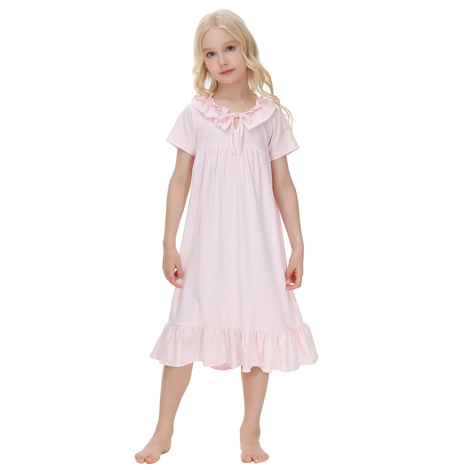 HAWEE Girls Princess Lace Long Nightgown Full Soft Nightshirt Short ...