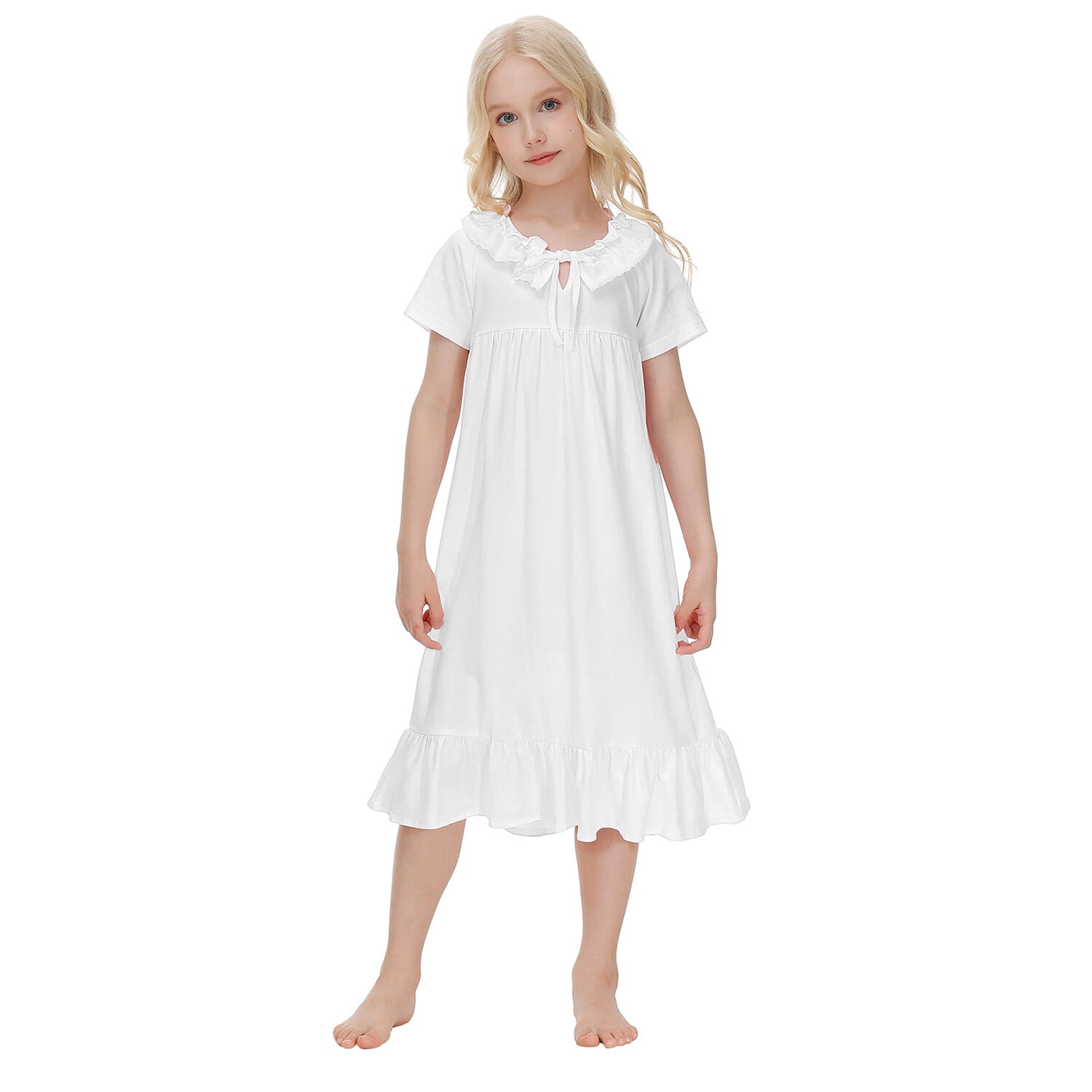 HAWEE Girls Princess Lace Long Nightgown Full Soft Nightshirt Short ...