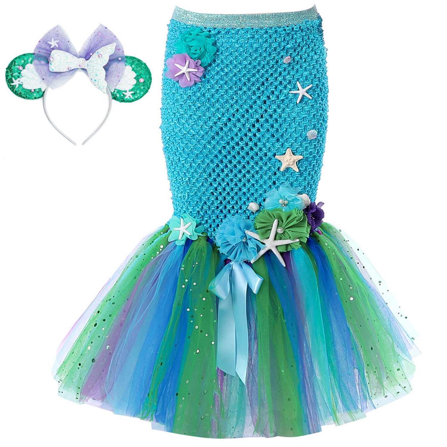 HAWEE Girls Princess Mermaid Costume Tutu Skirts Sequins Tulle Skirt ...