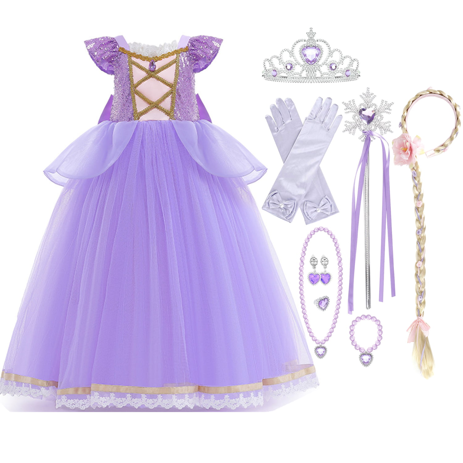 HAWEE Girls Rapunzel Princess Dress Sofia Sequin Costume Halloween Birthday Party Purple Dress ...