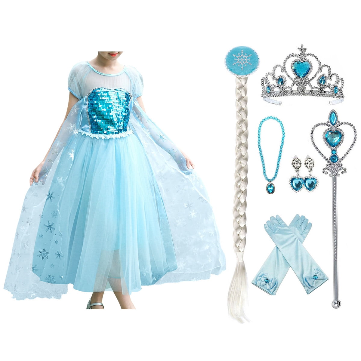 HAWEE Girls Snow Qeen Sequin Elsa Princess Costume Dress with ...