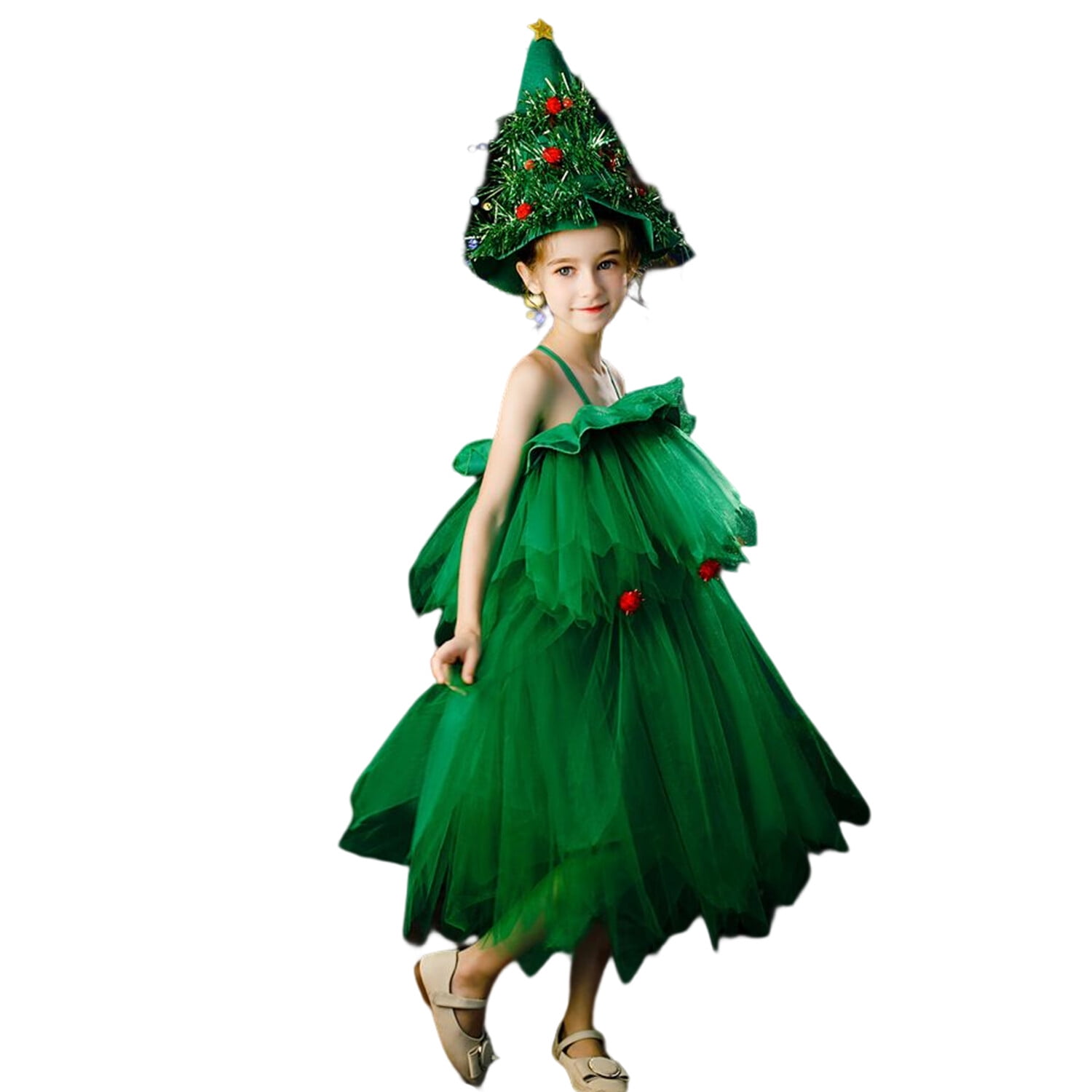 HAWEE Girls Tree Elf Fancy Dress Performance Costume Christmas Green ...