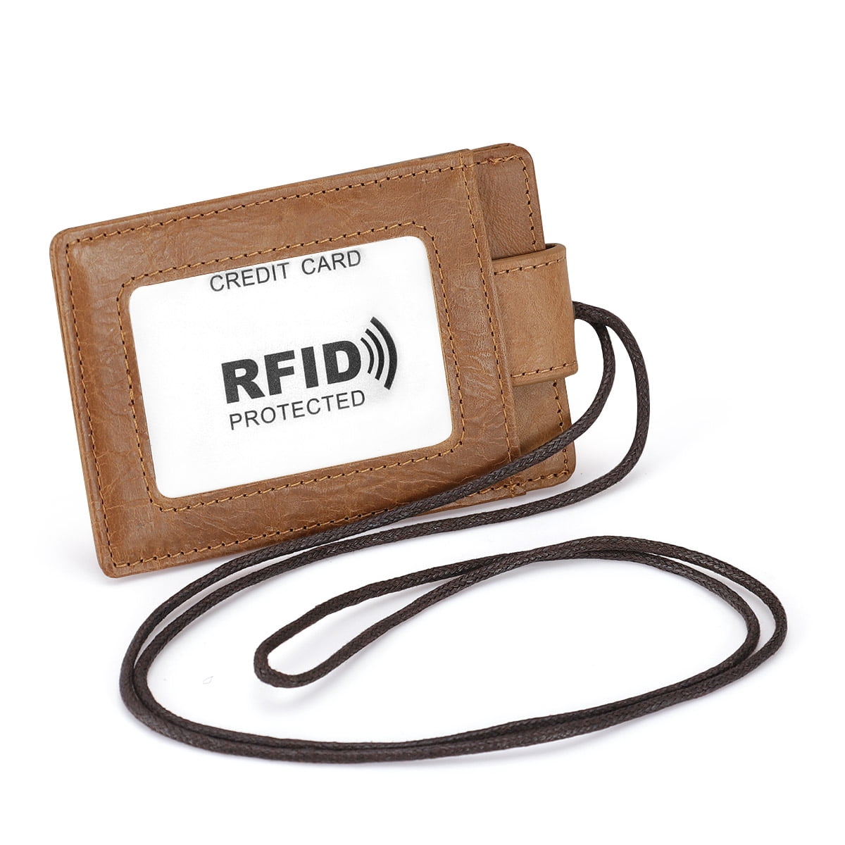 HAWEE ID Lanyard Badge Holder RFID Blocking Genuine Leather Name Badges ...