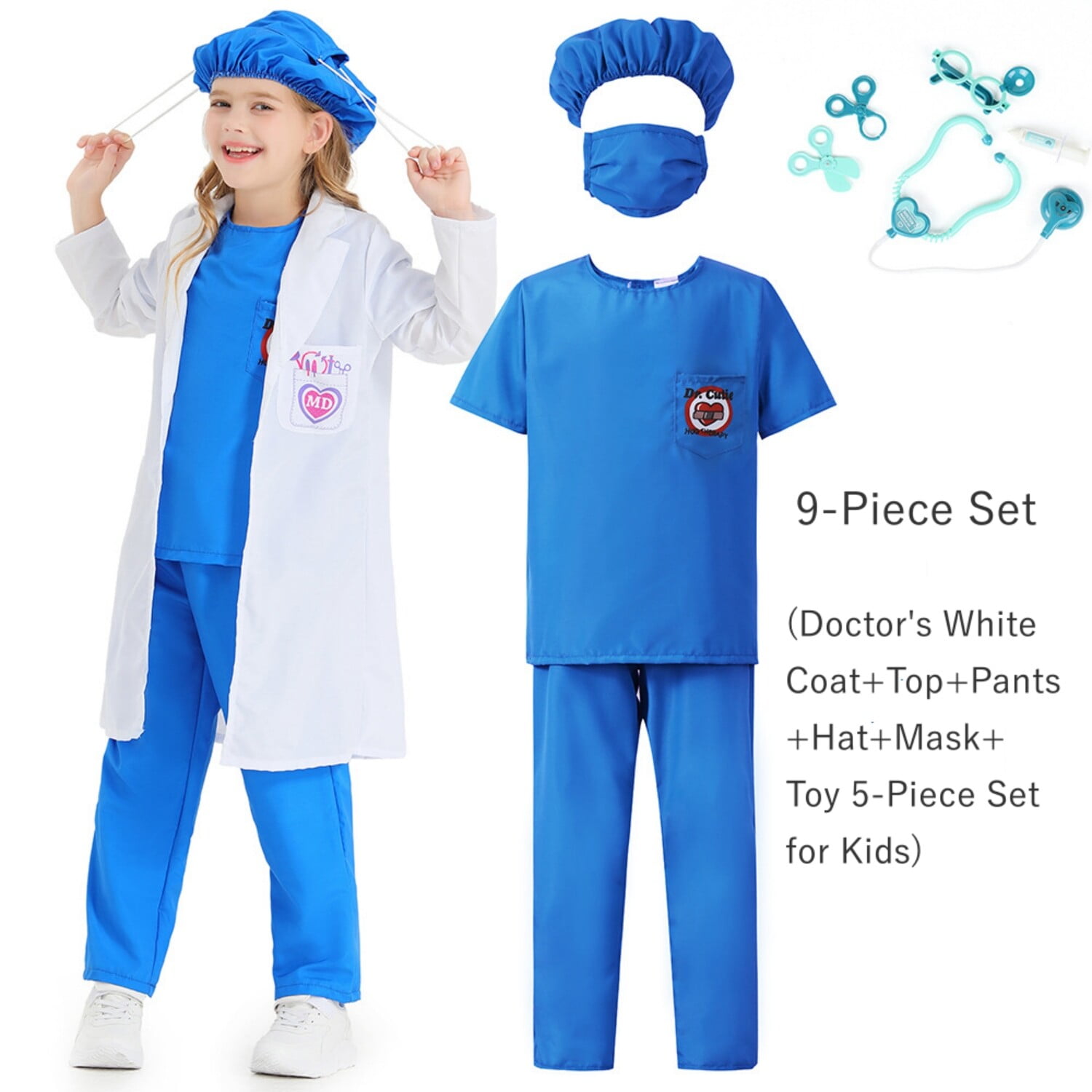 HAWEE Kids Doctor Costume Role Play Lab Coat and Kit with Stethoscope ...