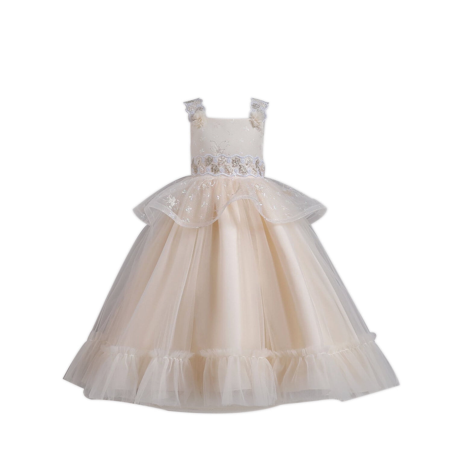 HAWEE Little/Big Girls Lace Flower Girl Embroidery Wedding Bridesmaid ...