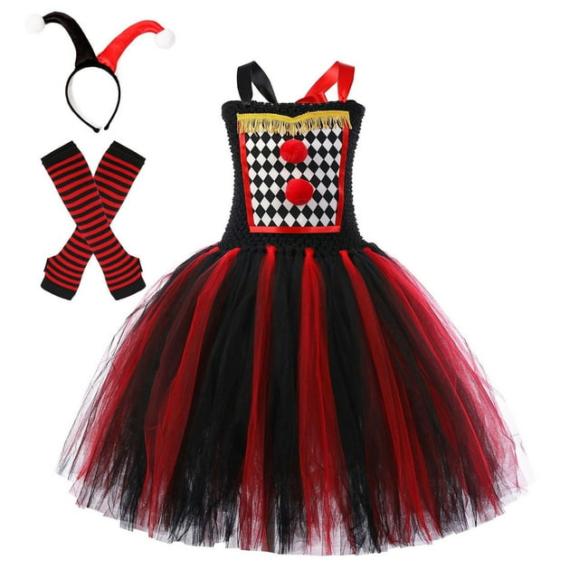 HAWEE Little Girls Creepy Clown Costume Set Halloween Kids Circus Party ...