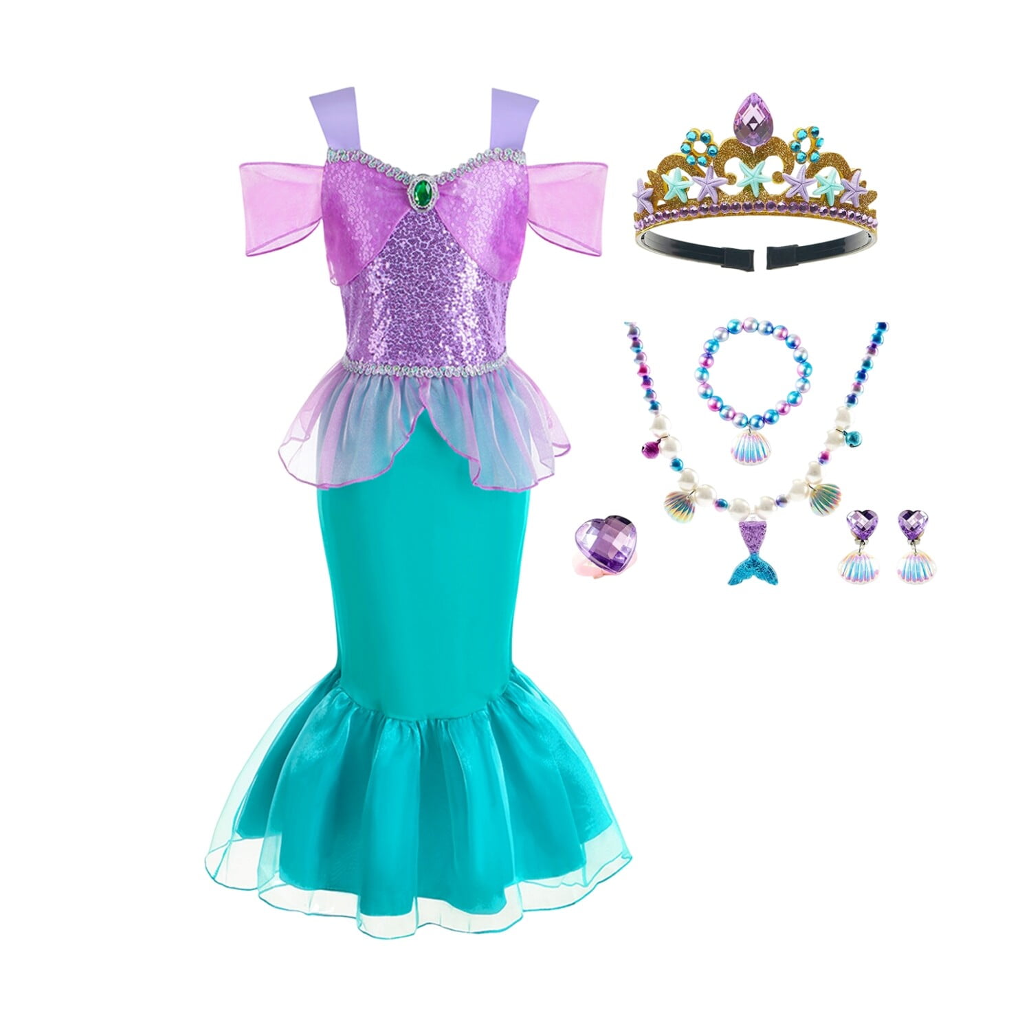 HAWEE Little Girls Mermaid Costume Princess Dress Halloween Outfits ...